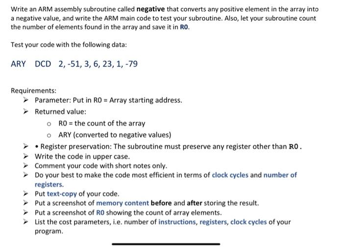 Solved Write An Arm Assembly Subroutine Called Negative That 