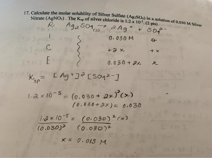 Solved Calculate the molar solubility of silver sulfate in a | Chegg.com