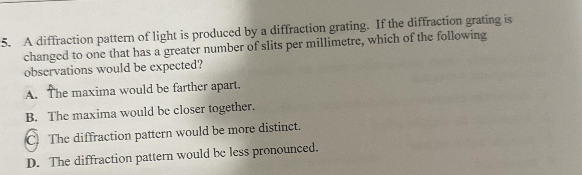 Solved A diffraction pattern of light is produced by a | Chegg.com