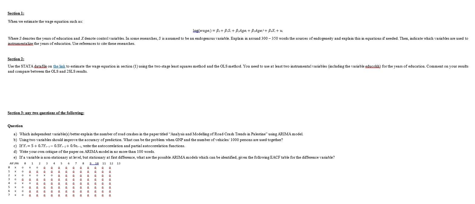 Solved Section 1:When we estimate the wage equation such | Chegg.com