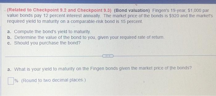 Solved (Related to Checkpoint 9.2 and Checkpoint 9.3) (Bond | Chegg.com