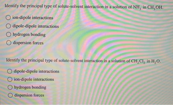 Solved Identify the principal type of solute-solvent | Chegg.com