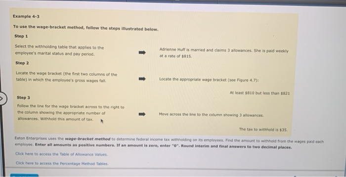 Solved Example 4-3 To use the wage-bracket method, follow | Chegg.com
