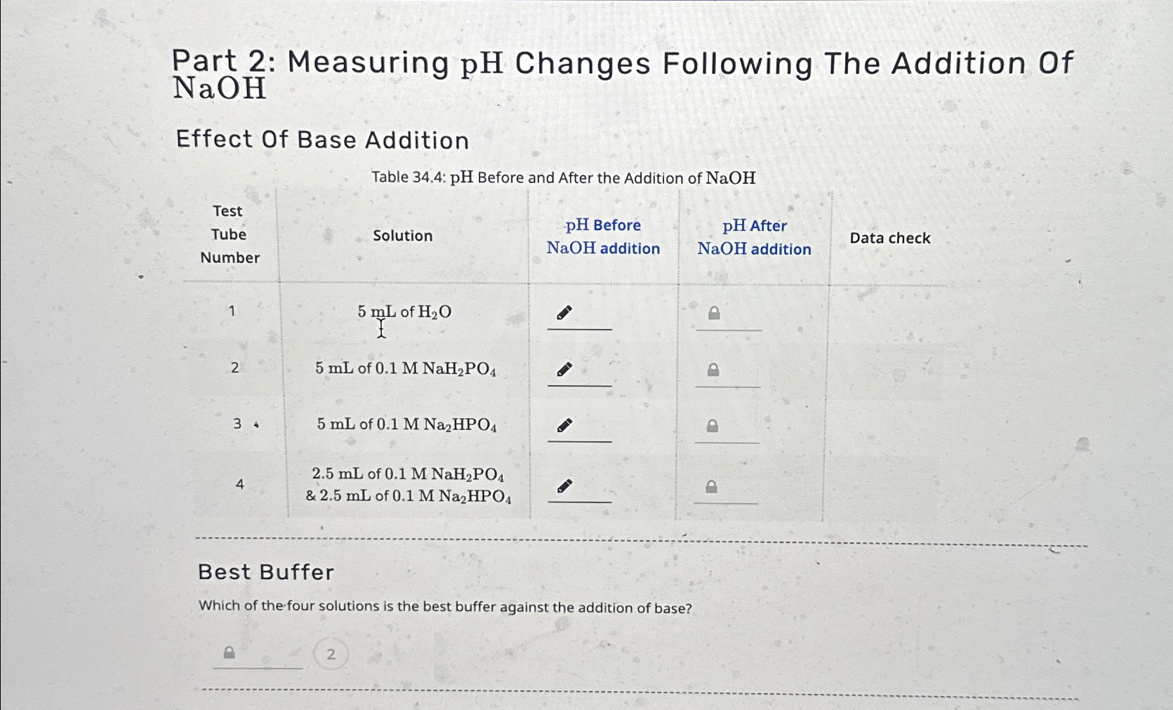 Solved Part 2: Measuring pH ﻿Changes Following The Addition | Chegg.com