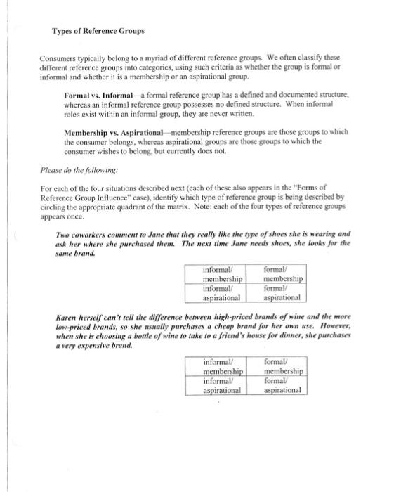 Types of Reference Groups Consumers typically belong | Chegg.com