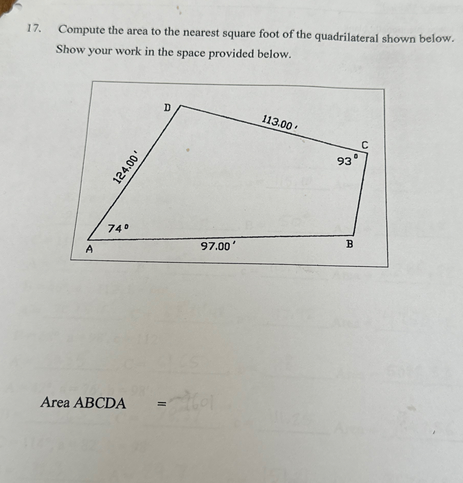 Solved Compute the area to the nearest square foot of the | Chegg.com