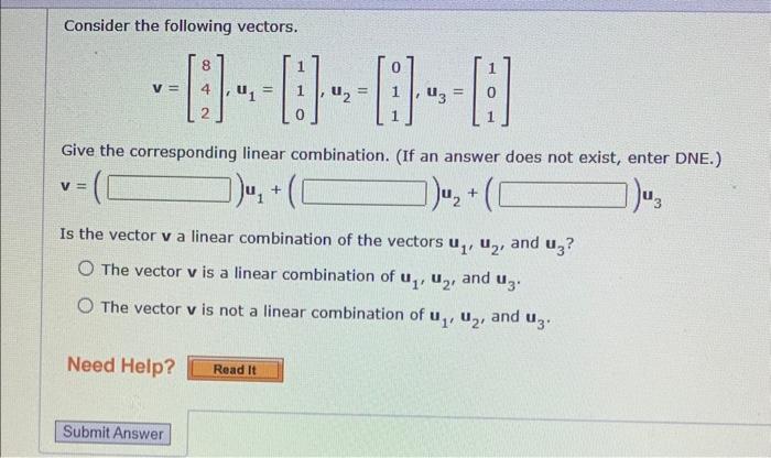 Solved Consider the following vectors. | Chegg.com