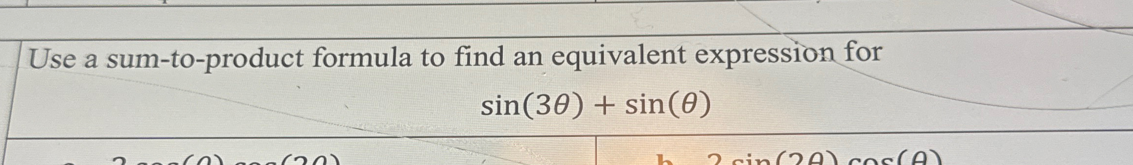 Solved Use a sum-to-product formula to find an equivalent | Chegg.com