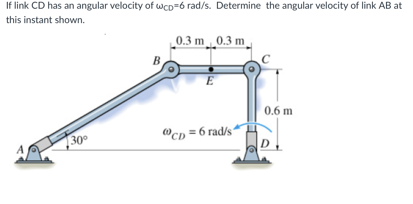 Solved If ﻿link CD ﻿has an ﻿angular velocity of ωCD=6rads. | Chegg.com