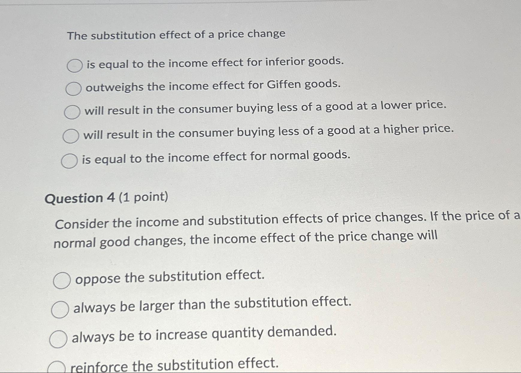 Solved The substitution effect of a price changeis equal to | Chegg.com