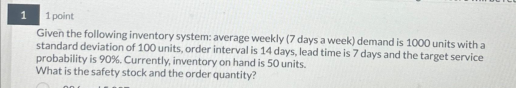 Solved 1 ﻿pointGiven the following inventory system: average | Chegg.com