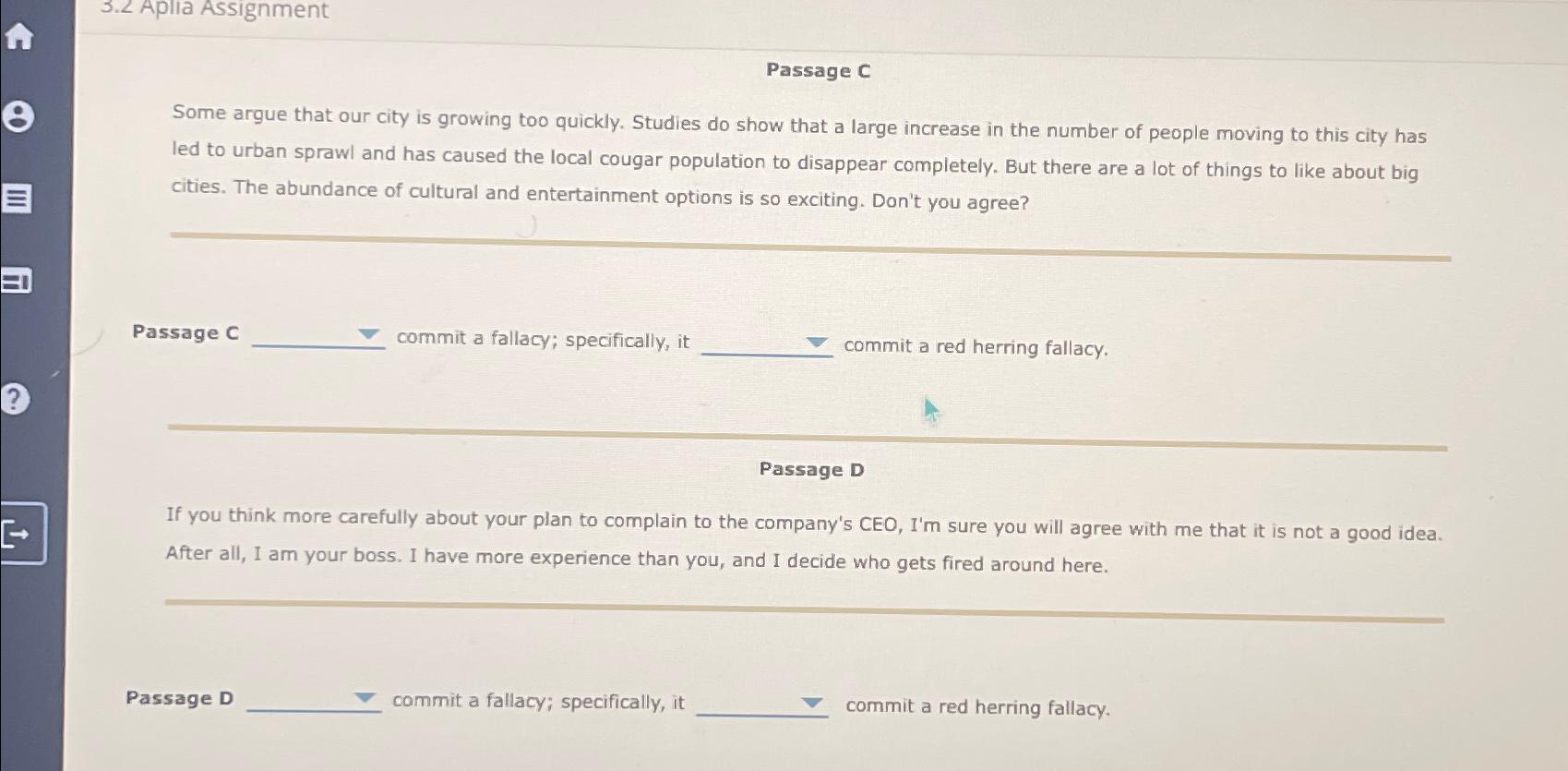Solved 2 ﻿Aplia AssignmentPassage CSome argue that our city | Chegg.com