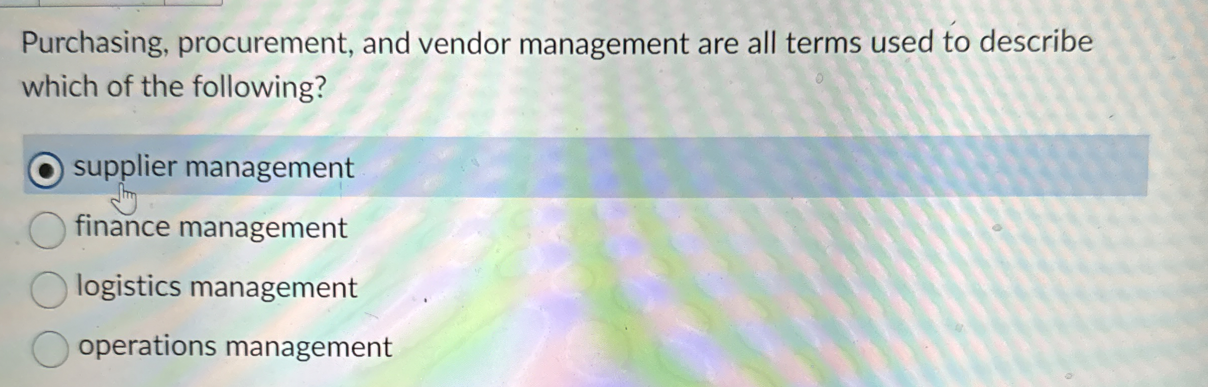 Solved Purchasing, procurement, and vendor management are | Chegg.com