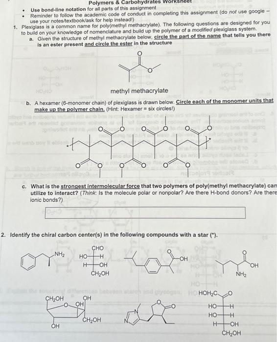 Solved Polymers \& Carbohydrates Worksneet - Use bond-line | Chegg.com