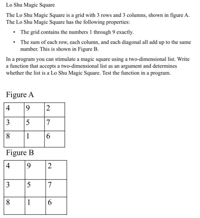 Solved Lo Shu Magic Square The Lo Shu Magic Square is a grid | Chegg.com