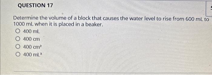Solved Determine the volume of a block that causes the water | Chegg.com