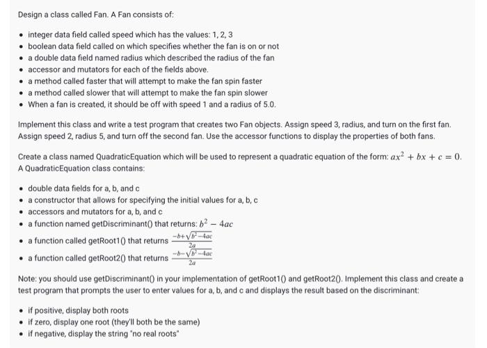 Solved Design a class called Fan. A Fan consists of: - | Chegg.com