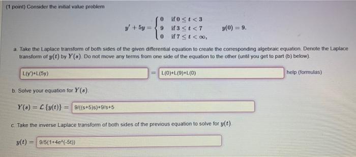 Solved 0 (1 point) Consider the initial value problem ifo