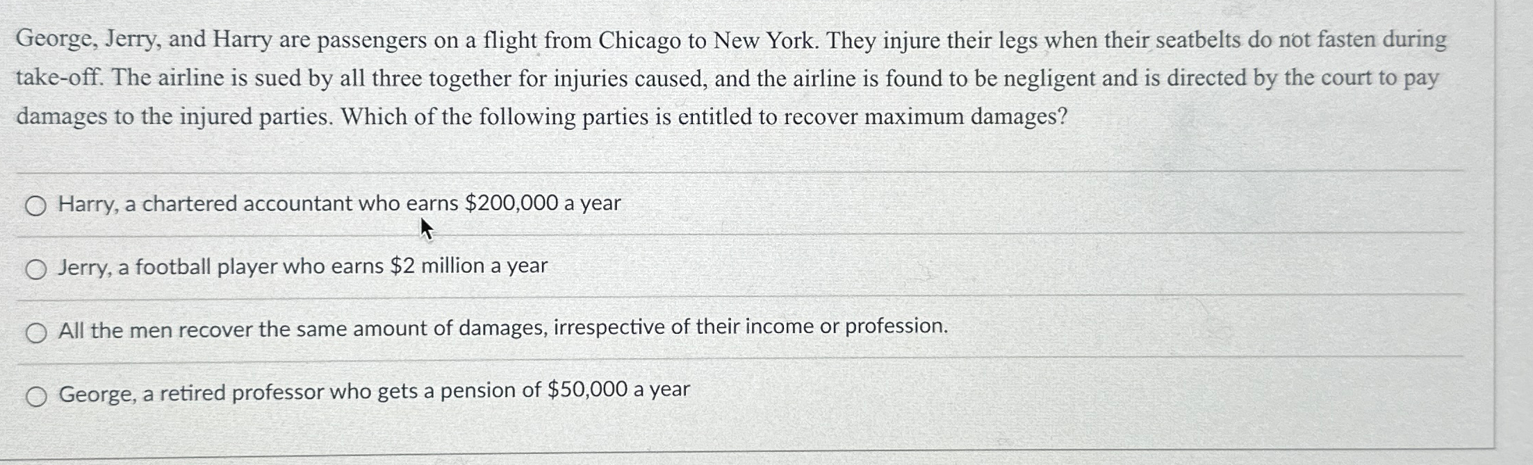 Solved George, Jerry, and Harry are passengers on a flight | Chegg.com