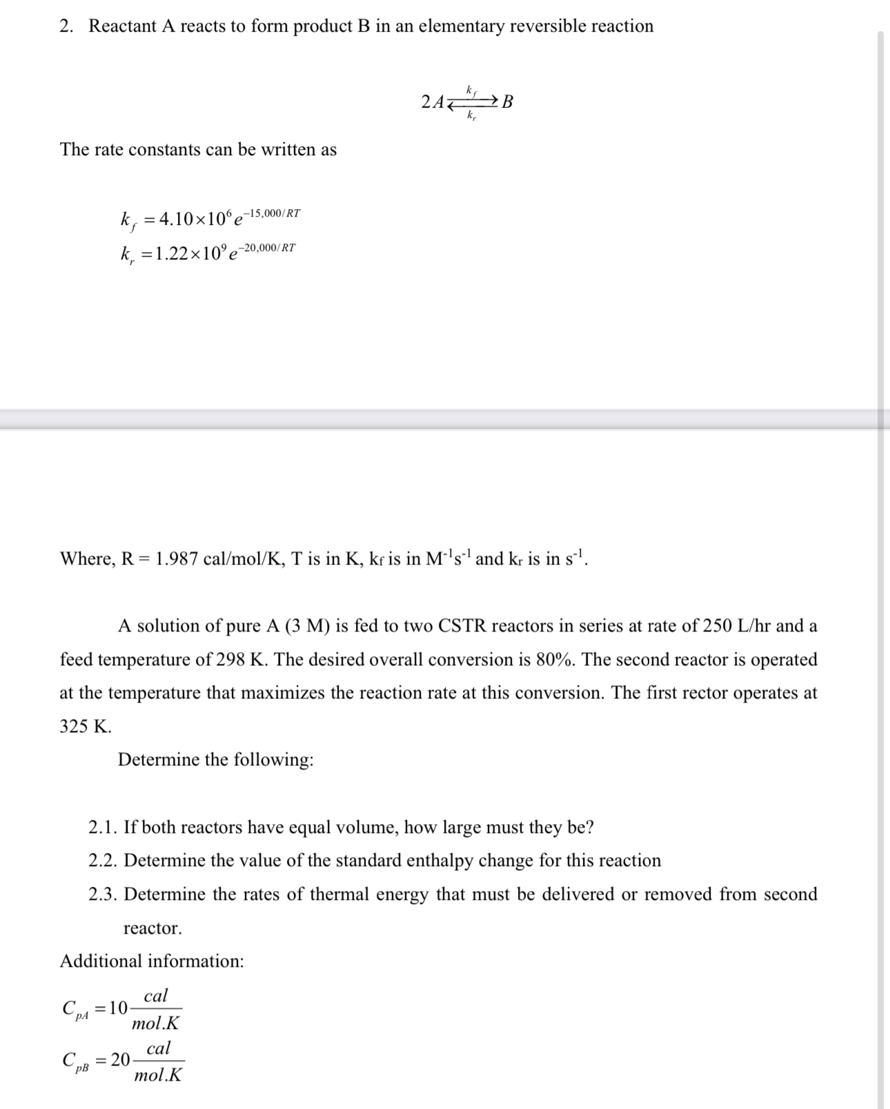 Solved Reactant A reacts to form product B in an elementary | Chegg.com