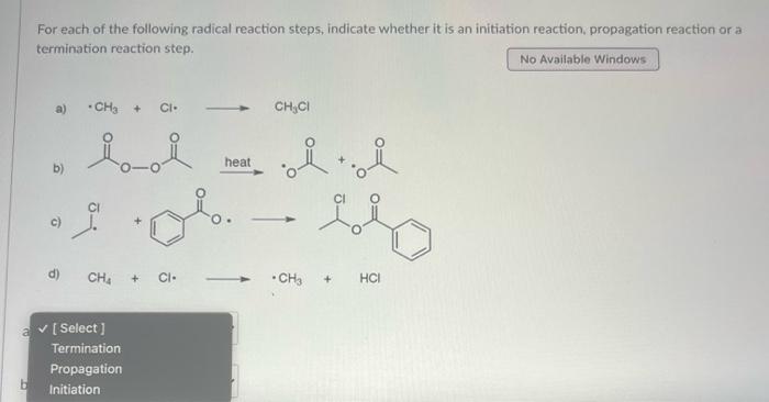 Solved For each of the following radical reaction steps, | Chegg.com