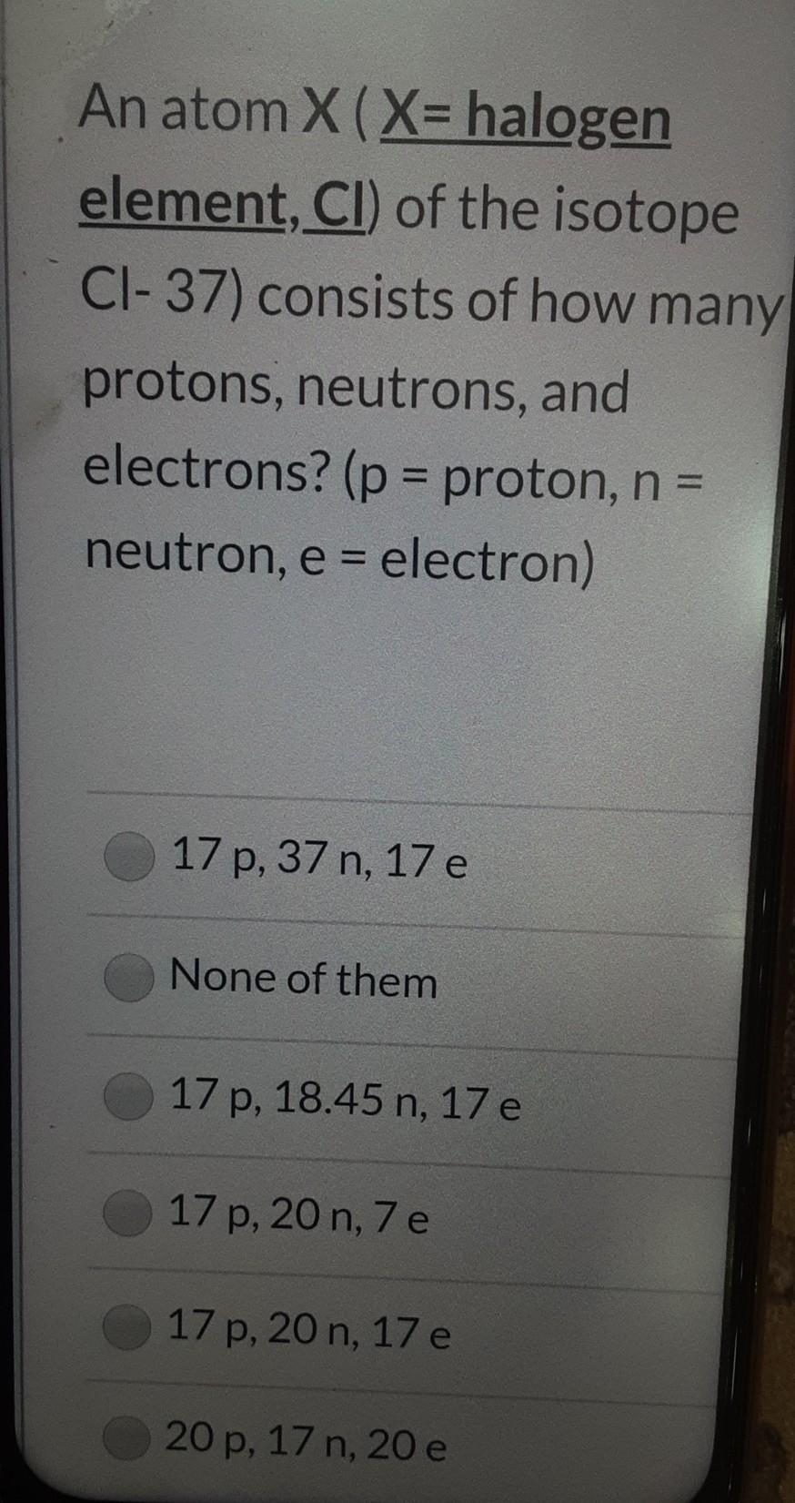 Solved An atom X(X= halogen element, Cl) of the isotope | Chegg.com
