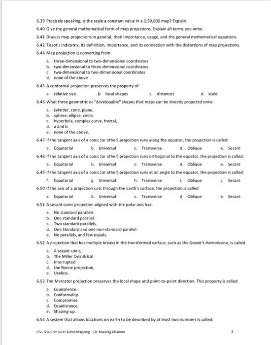 Solved Chapter 6: Map Projections 6.1. Are all of the lines | Chegg.com
