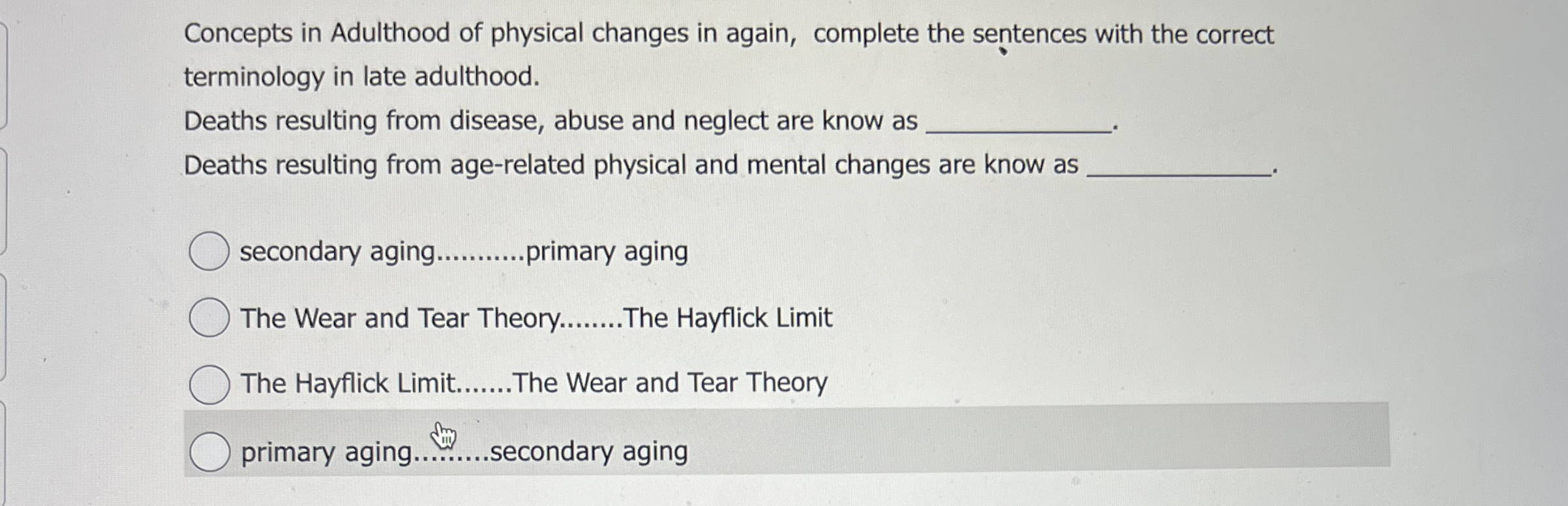Solved Concepts in Adulthood of physical changes in again, | Chegg.com