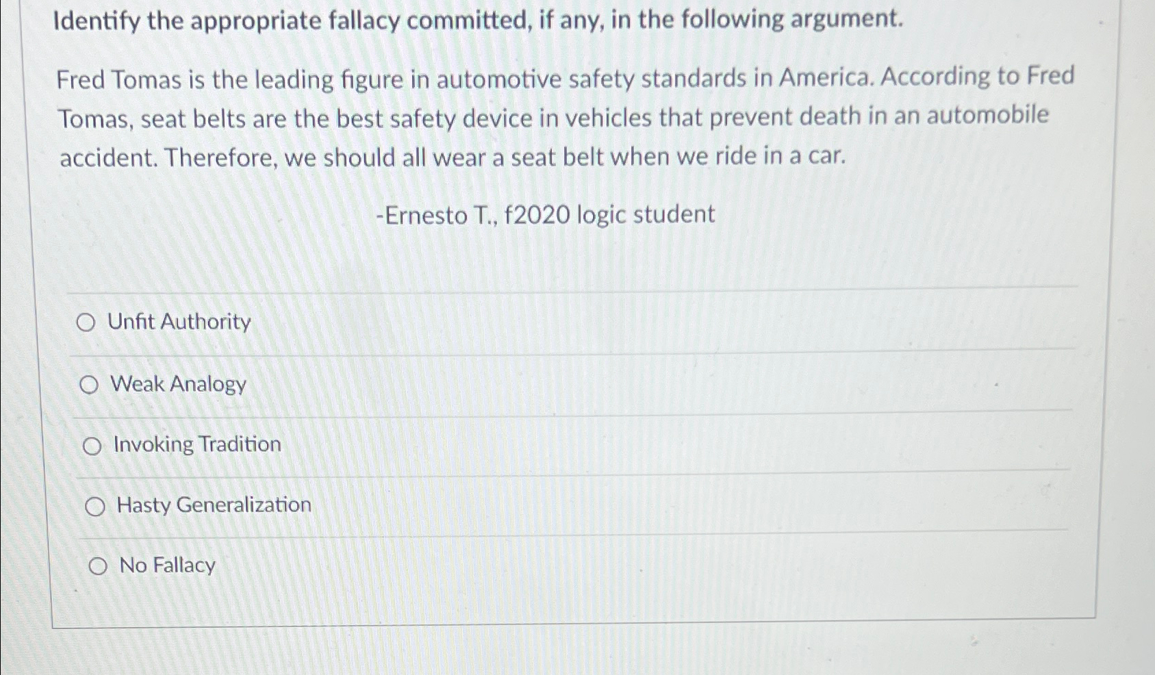 Solved Identify the appropriate fallacy committed, if any, | Chegg.com