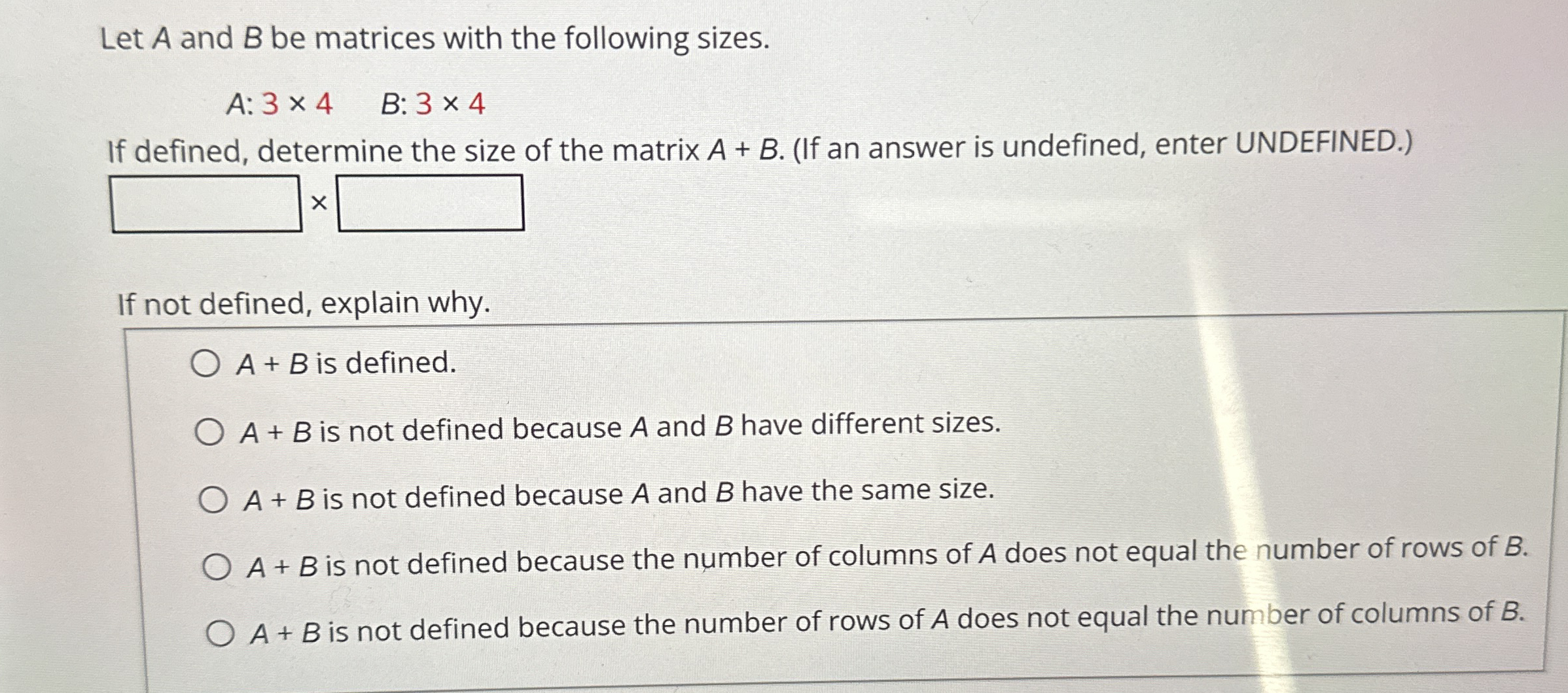 Solved Let A and B ﻿be matrices with the following sizes.A: | Chegg.com