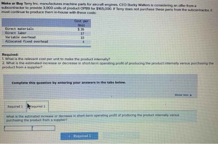 Solved Make or Buy Terry Inc. manufactures machine parts for | Chegg.com