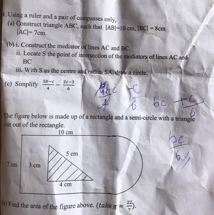 Solved 4. Using a ruler and a pair of compasses only, (a) | Chegg.com