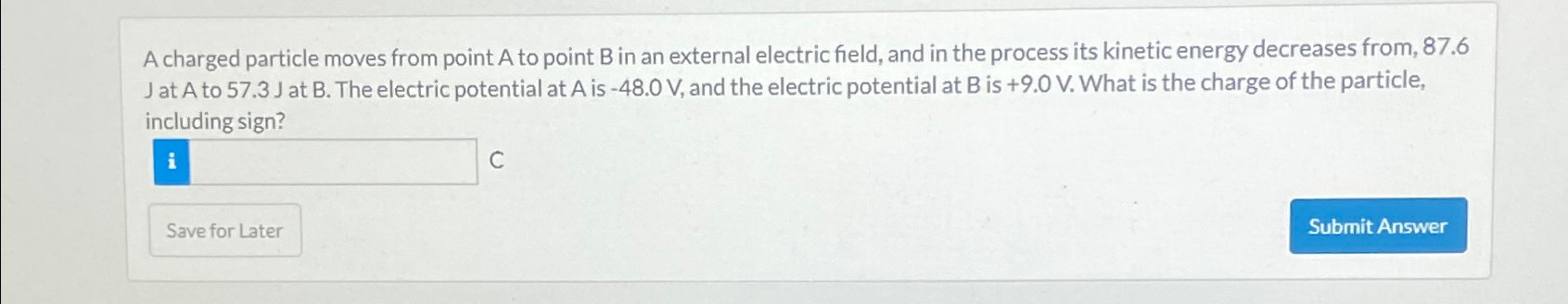 Solved A charged particle moves from point A to point B in | Chegg.com