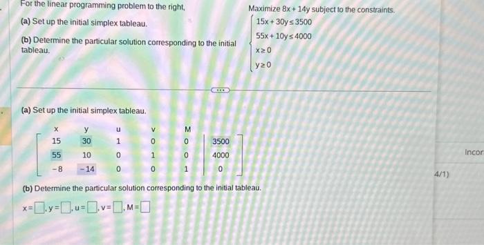 Solved For the linear programming problem to the right, (a) | Chegg.com