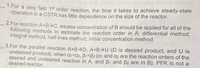 Solved 1. For a very fast 1st order reaction, the time it | Chegg.com