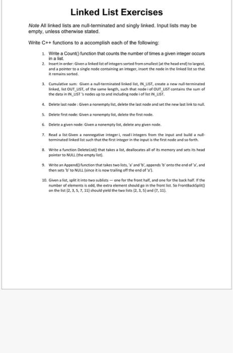 Solved Linked List Exercises Note All linked lists are | Chegg.com