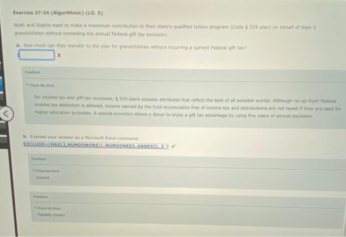 Solved Exercise 27−24 (Algorithmic) (LO. 5) grandchidren | Chegg.com