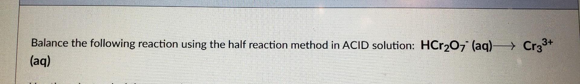 Solved Balance the following reaction using the half | Chegg.com