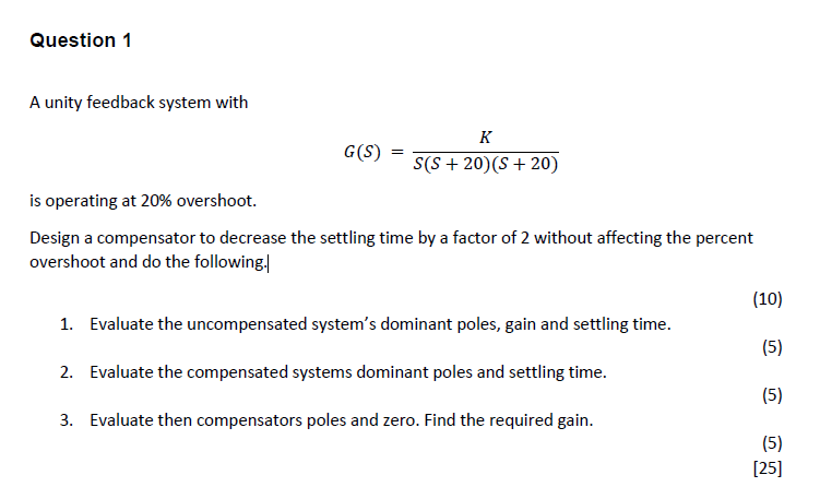 Solved Question 1 ﻿A unity feedback system with \[ | Chegg.com