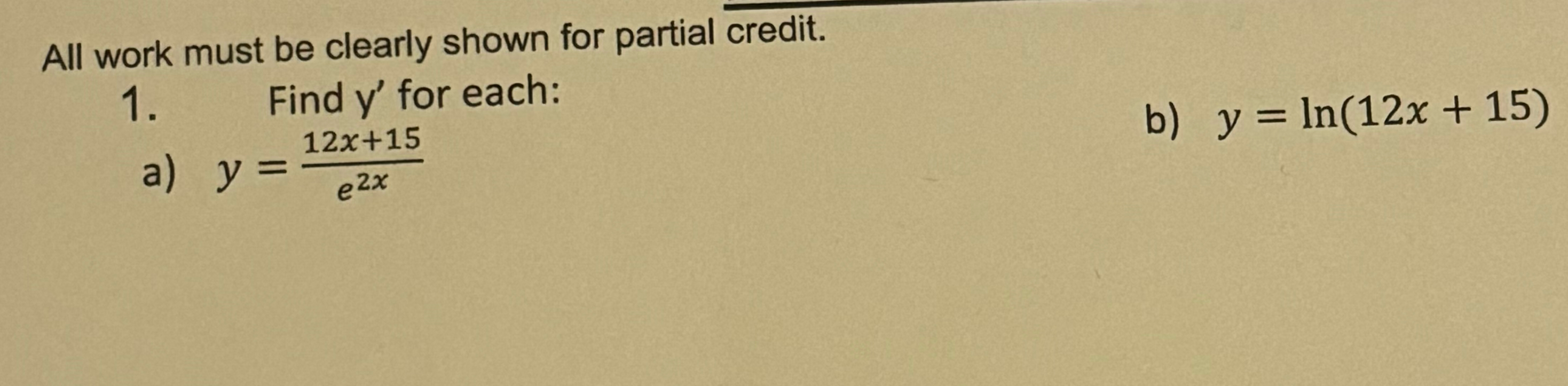 Solved All work must be clearly shown for partial | Chegg.com