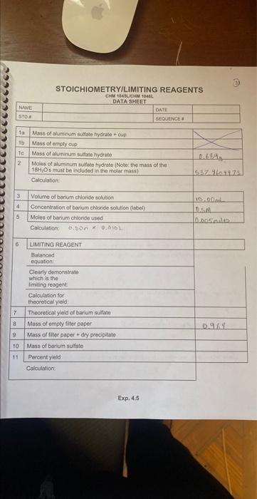 STOICHIOMETRYILIMITING REAGENTS crM tg45LEHM rouet. | Chegg.com