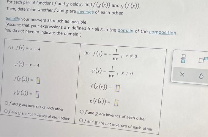 Solved For each pair of functions f and g below, find f | Chegg.com
