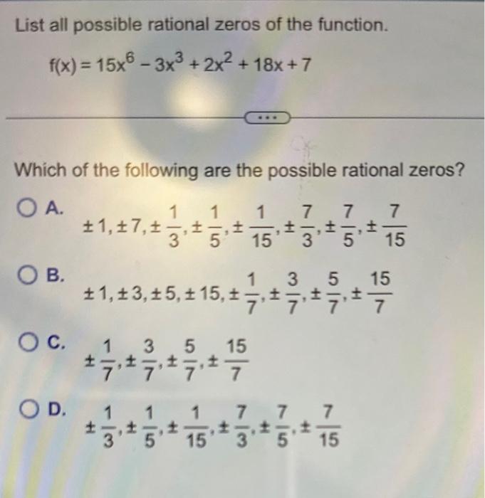 Solved List all possible rational zeros of the function. | Chegg.com