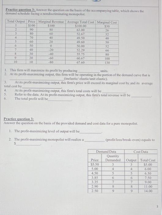 Solved Practice question 3: Amswer the question on the basis | Chegg.com