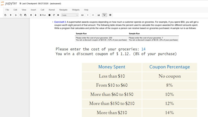 Solved jupyter Last Checkpoint: 08/27/2020 (autosaved) File | Chegg.com