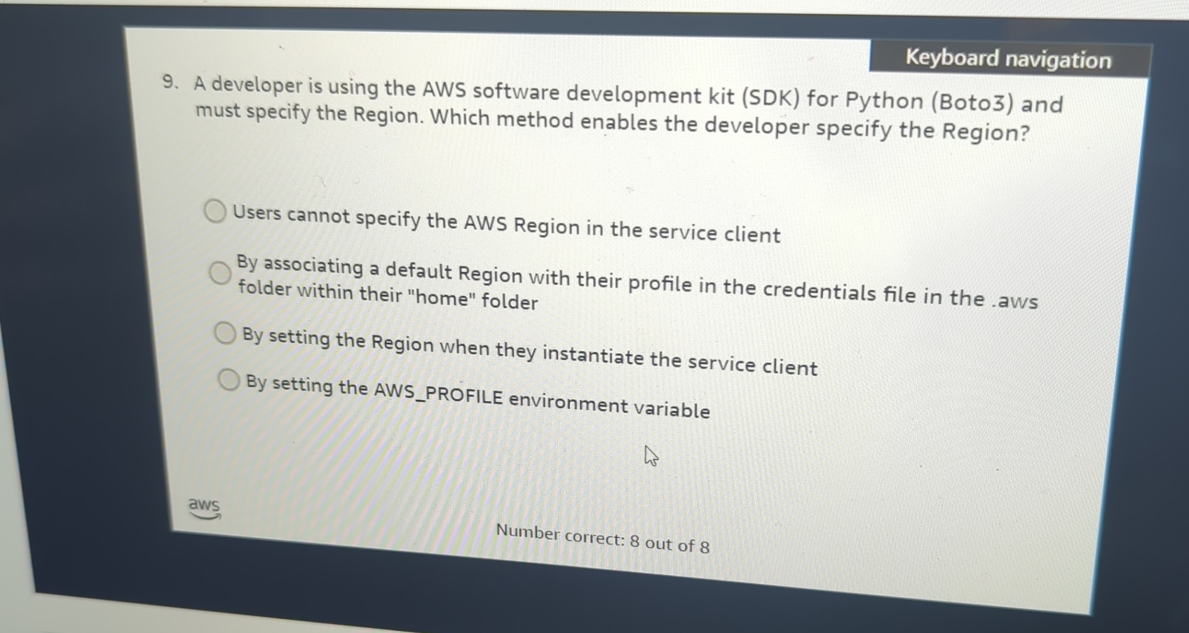 Solved Keyboard navigation9. ﻿A developer is using the AWS | Chegg.com