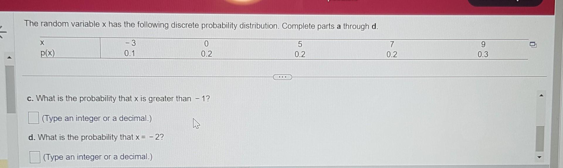 Solved The random variable x has the following discrete | Chegg.com