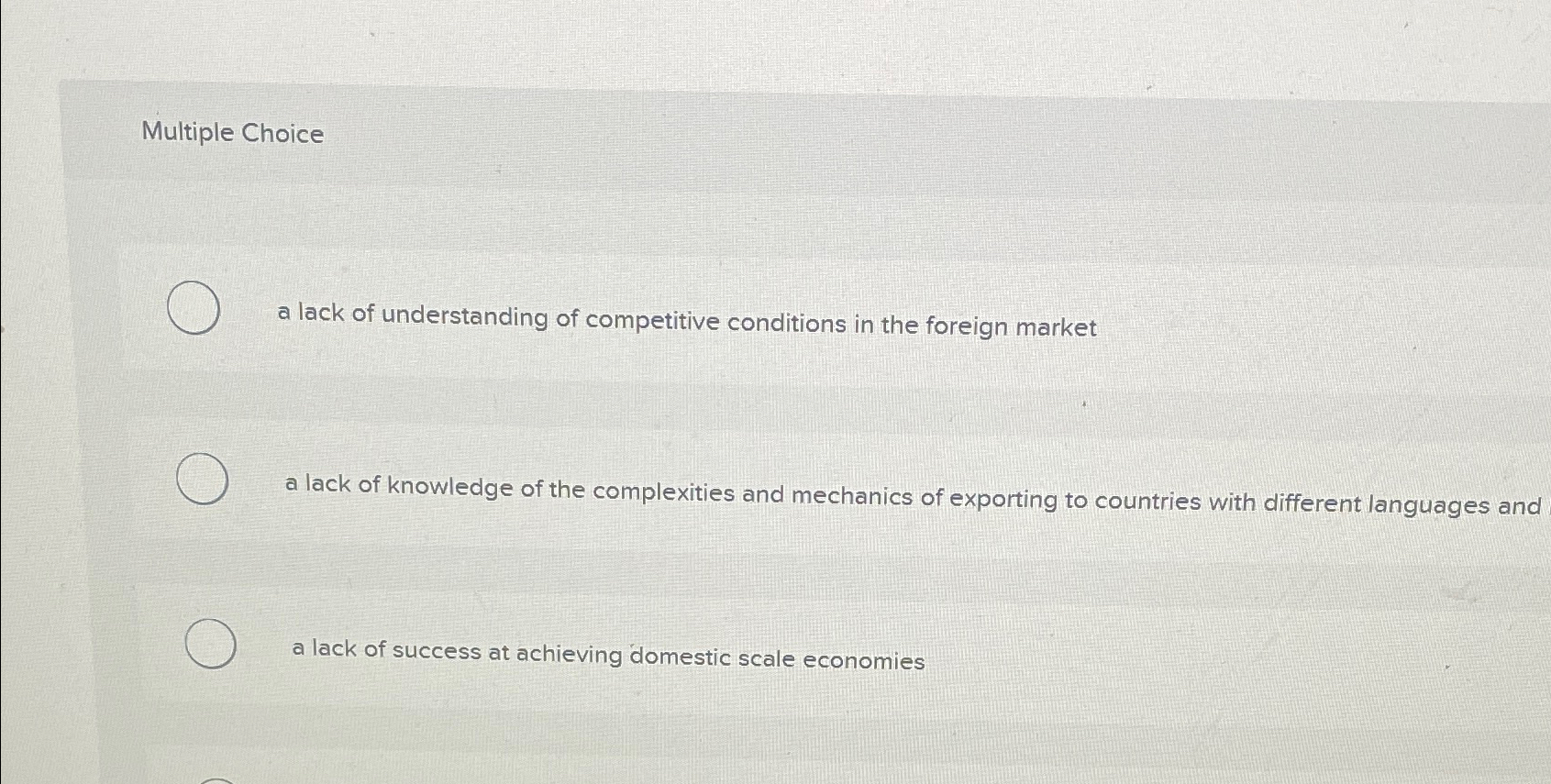Solved Multiple Choicea lack of understanding of competitive | Chegg.com