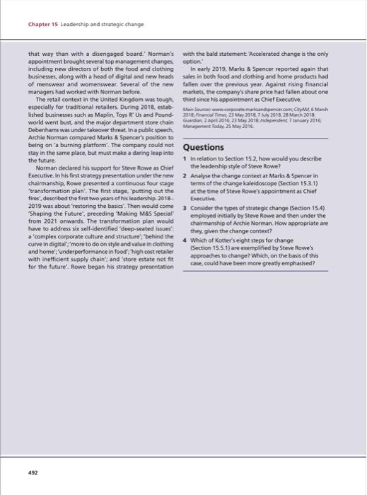 Solved Chapter 15 Leadership and strategic change Case | Chegg.com