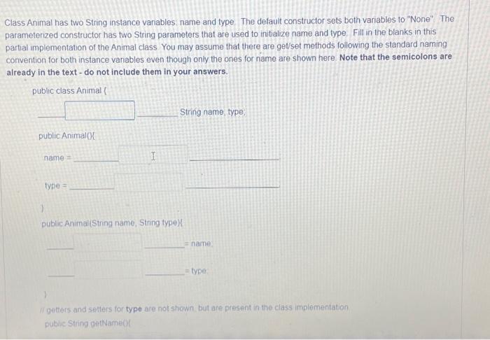 Solved Class Animal has two String instance variables. name | Chegg.com